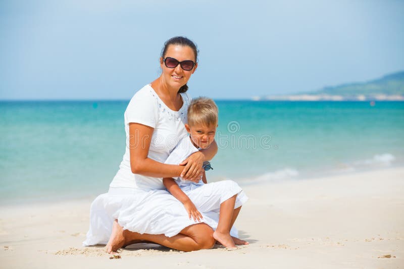 Mother and Son Having Fun on the Beach Stock Photo - Image of mother ...