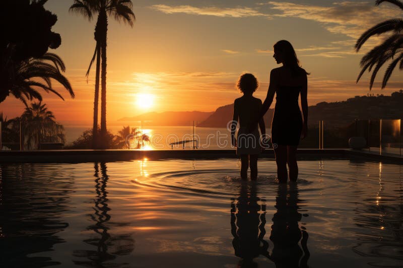 Mother and Son Having Fun in the Sunset Glow, Relaxing Summer Scene ...