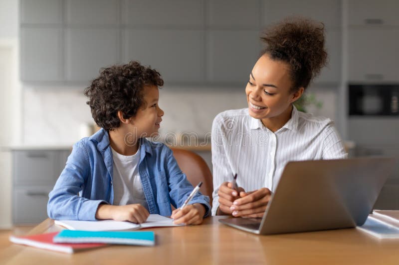 Mother and Son Having a Study Session Stock Image - Image of schoolwork ...