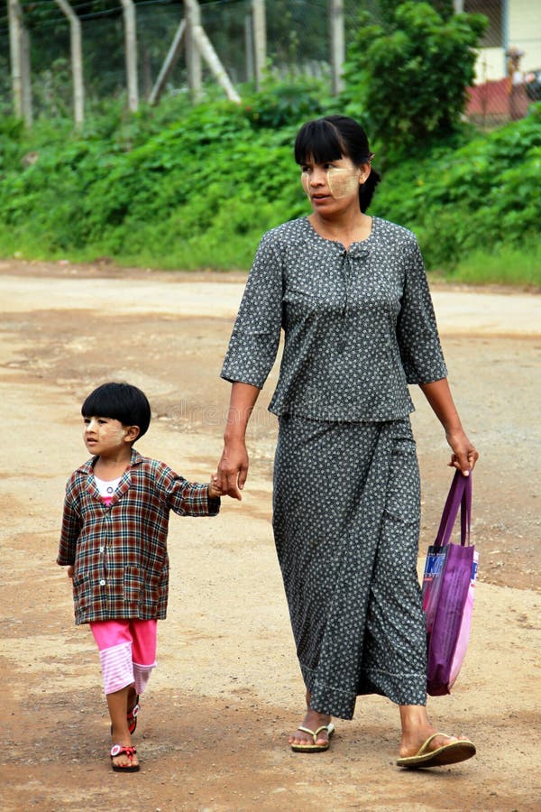 Mother and son, Myanmar editorial stock photo. Image of tanaka - 21681503