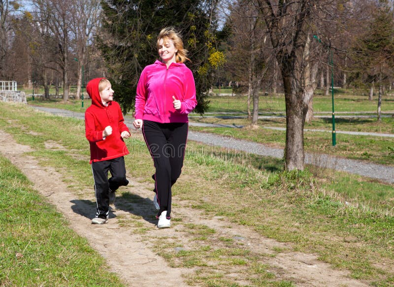 Mother with the Son Running on Park Stock Photo - Image of happy, away ...