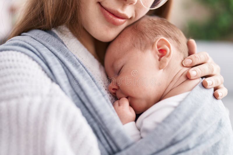 Mother and Son Sleeping Baby Standing at Home Stock Photo - Image of ...