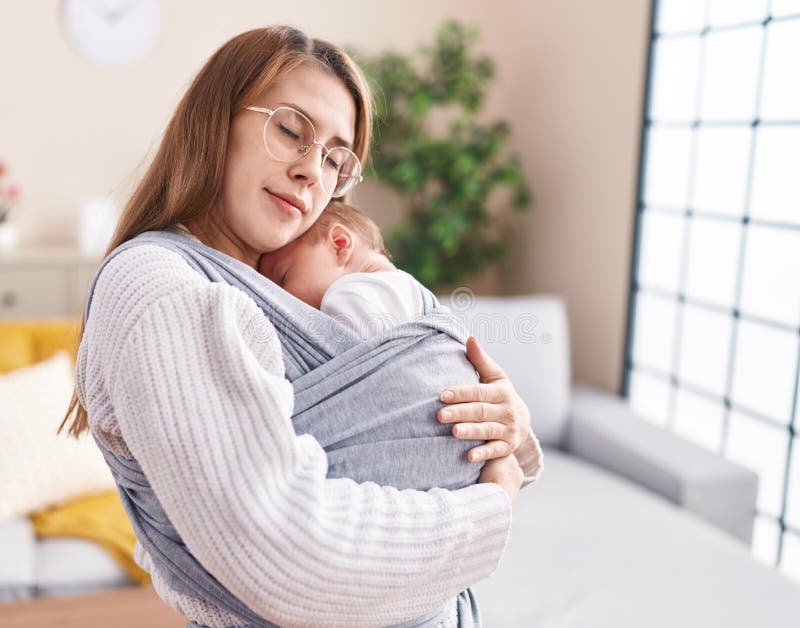 Mother and Son Sleeping Baby Standing at Home Stock Image - Image of ...