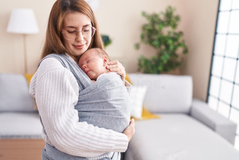 Mother and Son Sleeping Baby Standing at Home Stock Photo - Image of ...