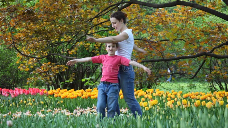 Mother and the Son are Turned in Spring Stock Video - Video of field ...