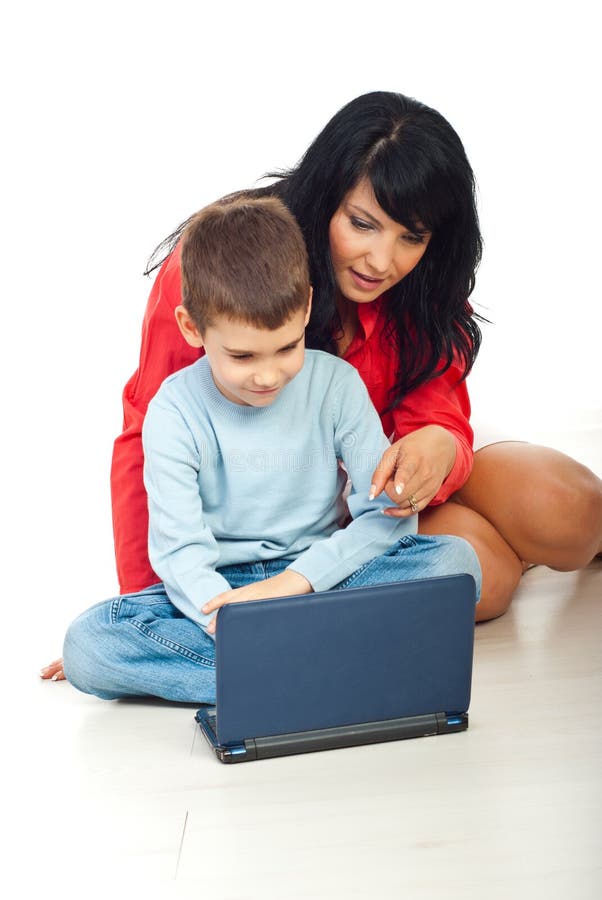 Mother and Son Using Notebook Stock Image - Image of look, casual: 16312843