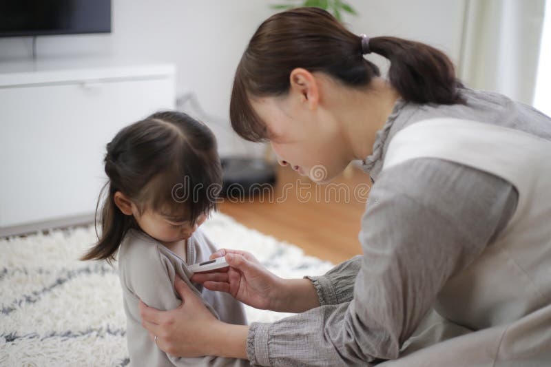 Mother Taking Her Child S Temperature Stock Photo - Image of cold, mama ...