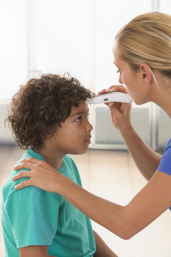 Mother Taking Little Boy S Temperature Stock Image - Image of health ...