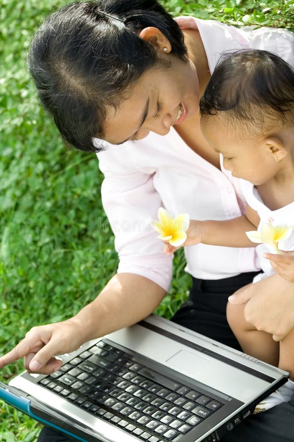 Mother Teach Baby a Computer Knowledge Stock Image - Image of laptop ...
