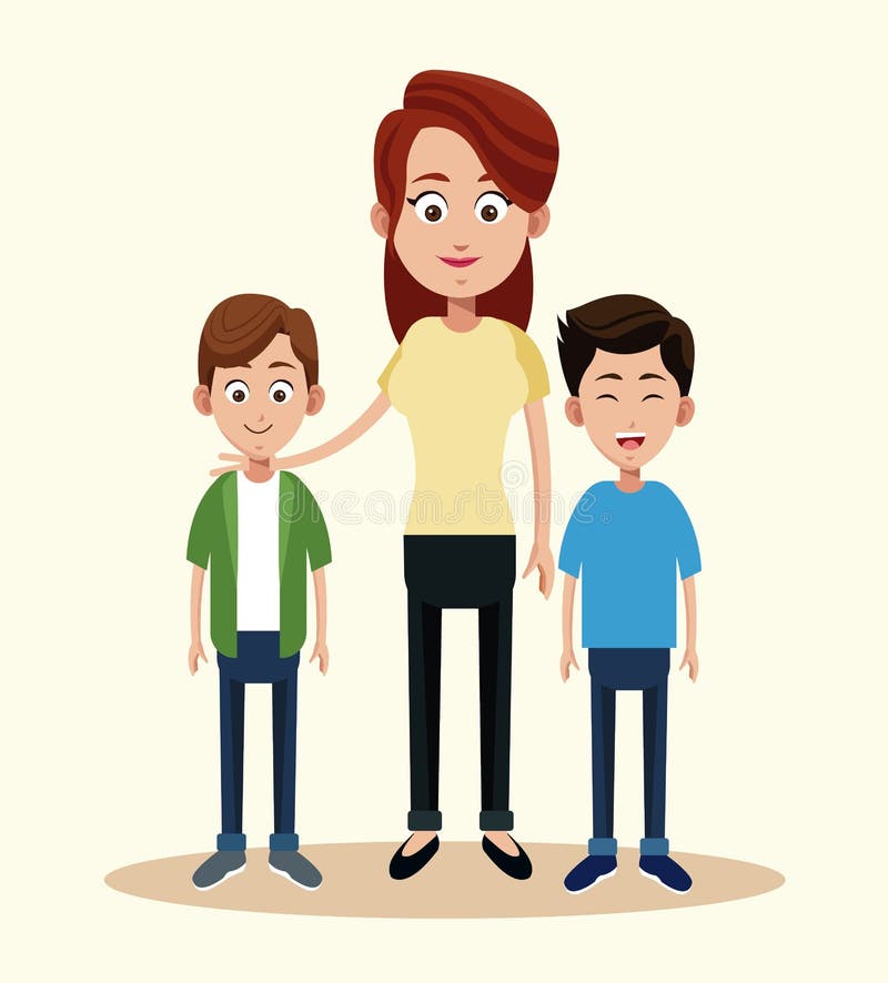 Mother with Two Boys Relation Stock Illustration - Illustration of ...