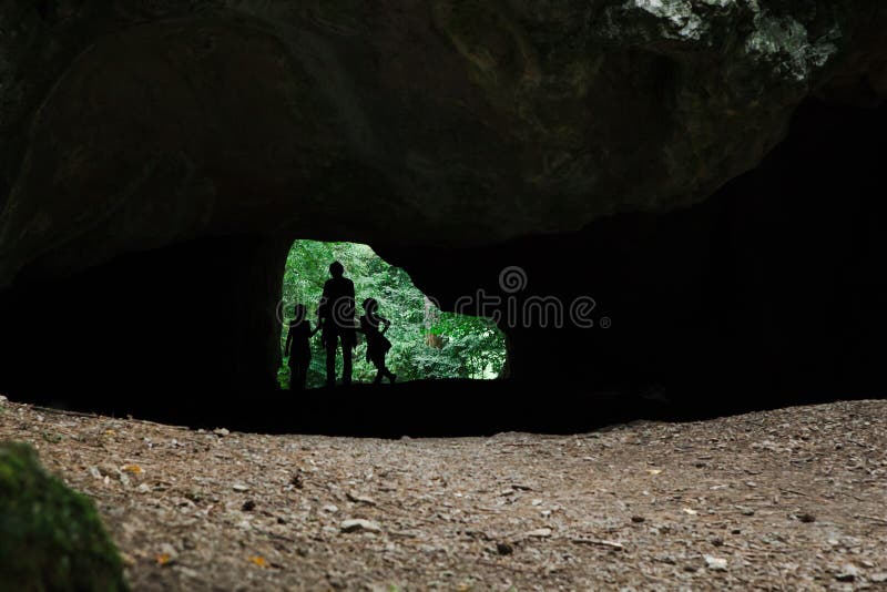 Mother with Two Daughters Cave - Silhouettes Stock Photo - Image of ...