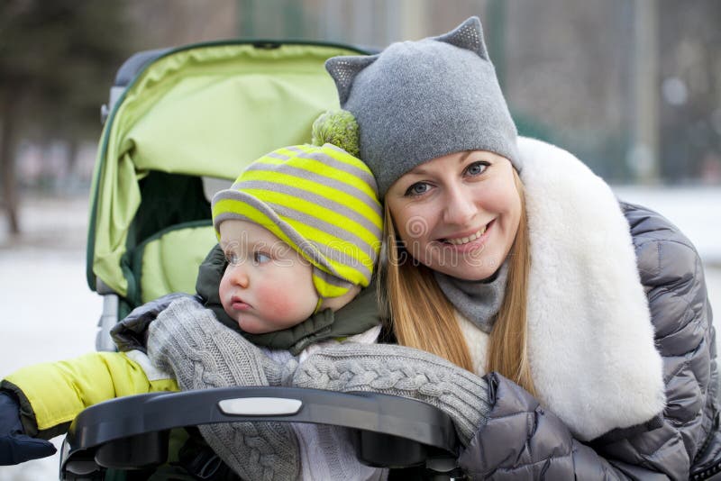 Mother with Two Year Old Son in Winter Park Stock Image - Image of ...