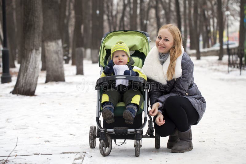 Mother with Two Year Old Son in Winter Park Stock Photo - Image of baby ...