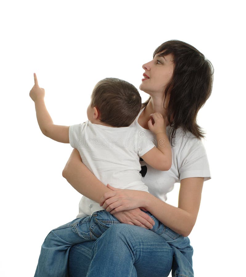 Mother Watches Where Son Points Stock Photo - Image of love, casual ...