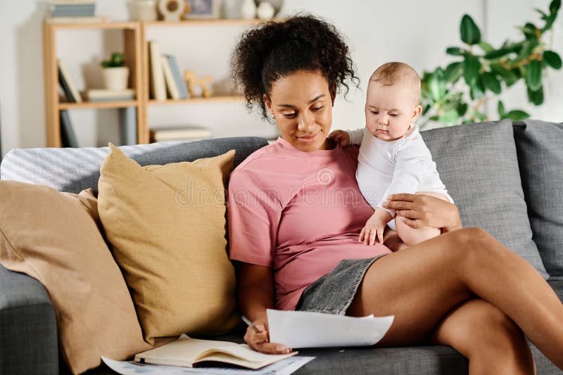Mother Working with Documents at Home Stock Photo - Image of planning ...