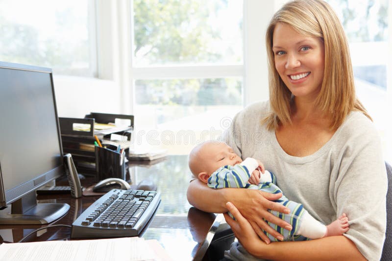 Mother Working in Home Office with Baby Stock Photo - Image of ...