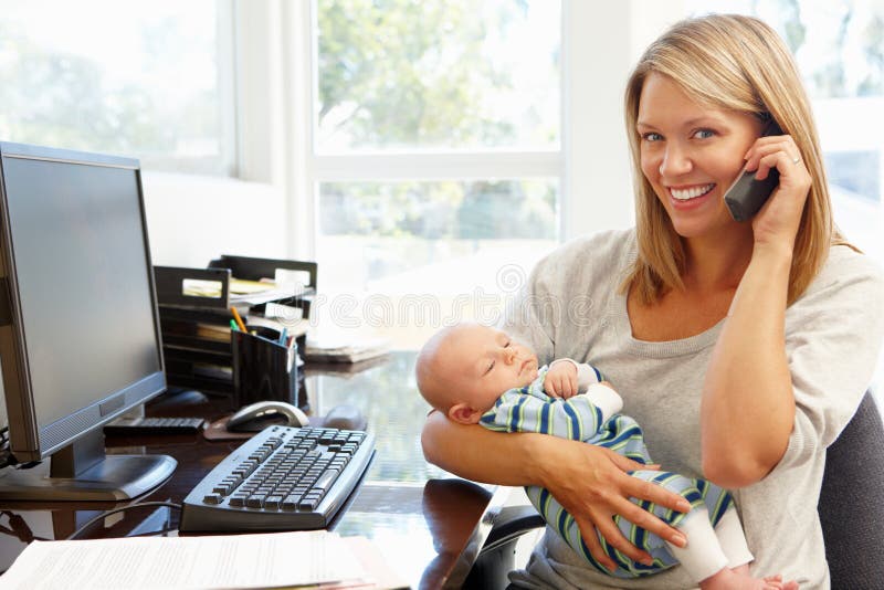 Mother Working in Home Office with Baby Stock Photo - Image of ...