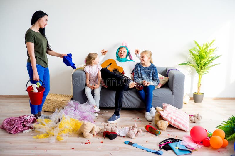 Kids Created A Mess At Home Stock Image - Image of romping, female ...