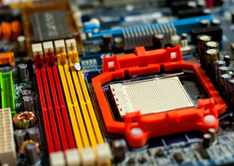 Hardware Technology Concept in Neon Light. Motherboard in Blue-red ...