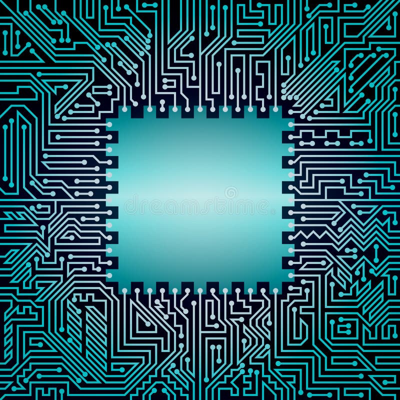 Motherboard Background with Chip of Blue and Black Shades Stock Vector ...