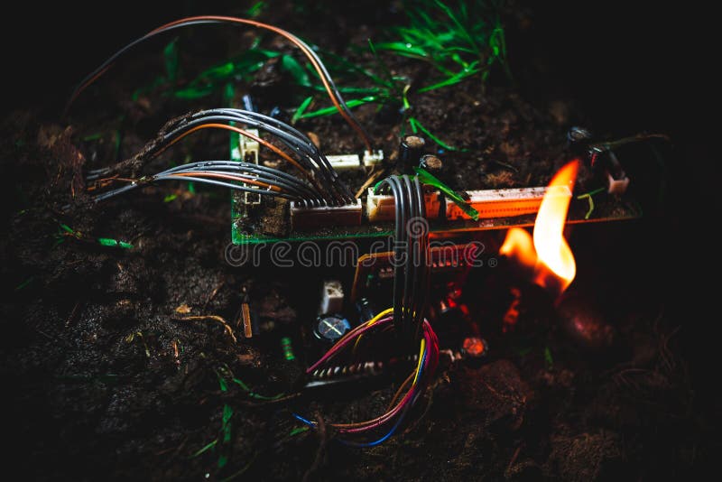 Motherboard caught fire stock image. Image of dirt, flame - 55575465