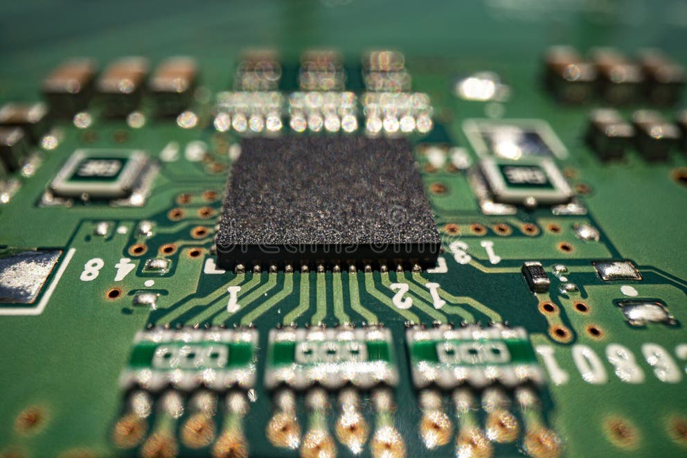 Motherboard Closeup. CPU Electrons. Circuit Board with Electrons ...