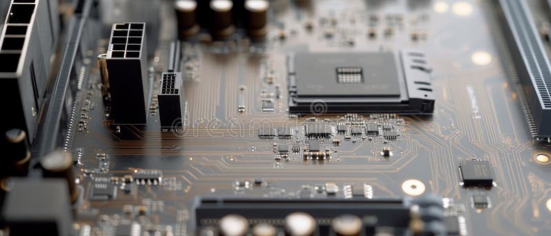 Motherboard CloseUp CPU Socket Chipset and Essential Components Stock ...