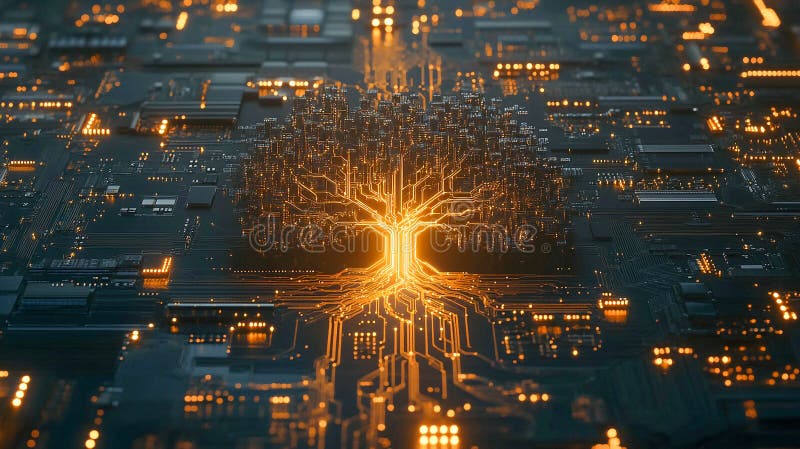 The Motherboard of a Computer with a Stylized Tree Element in the ...