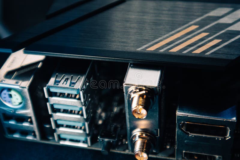 Motherboard Connectors Close-up on Desktop PC Stock Image - Image of ...