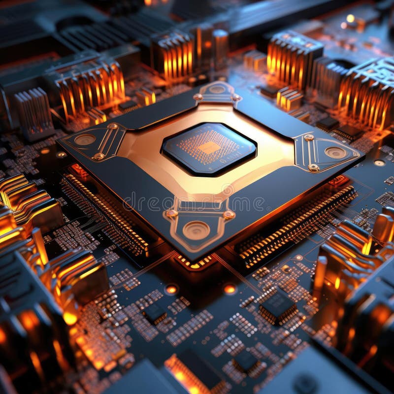 Motherboard and CPU stock illustration. Illustration of artificial ...