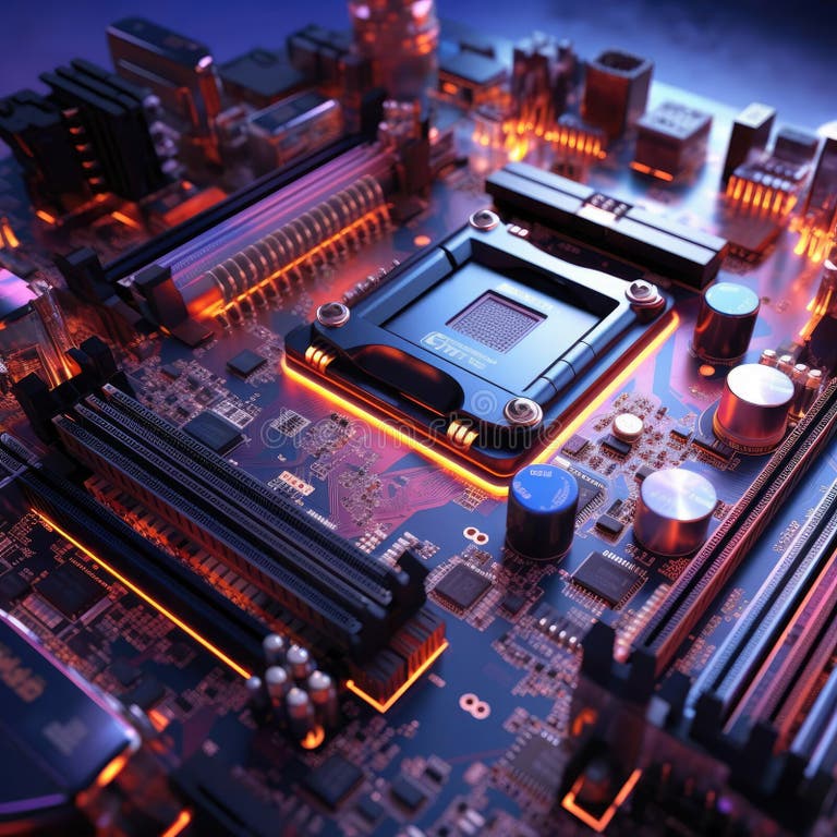Motherboard and CPU stock illustration. Illustration of artificial ...