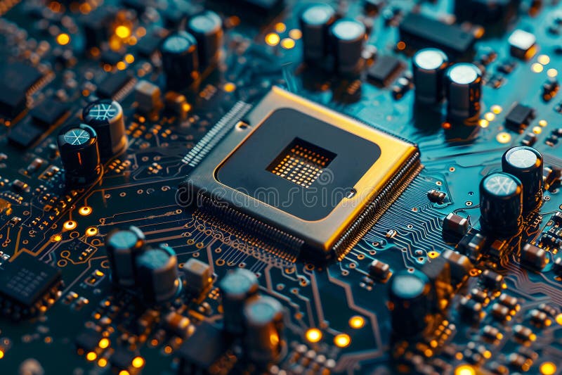 Motherboard with CPU Socket. Computer Hardware Chipset Components Close ...