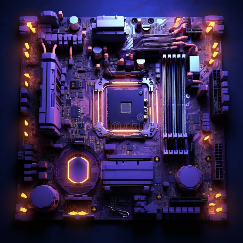 Motherboard Diagram in Neon Colors Stock Illustration - Illustration of ...
