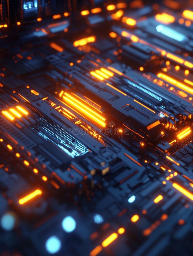 High-tech Computer Motherboard with Vibrant Blue Lights Stock Photo ...