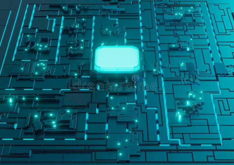 Motherboard Futuristic Neon Lights Technology Background. AI Central ...