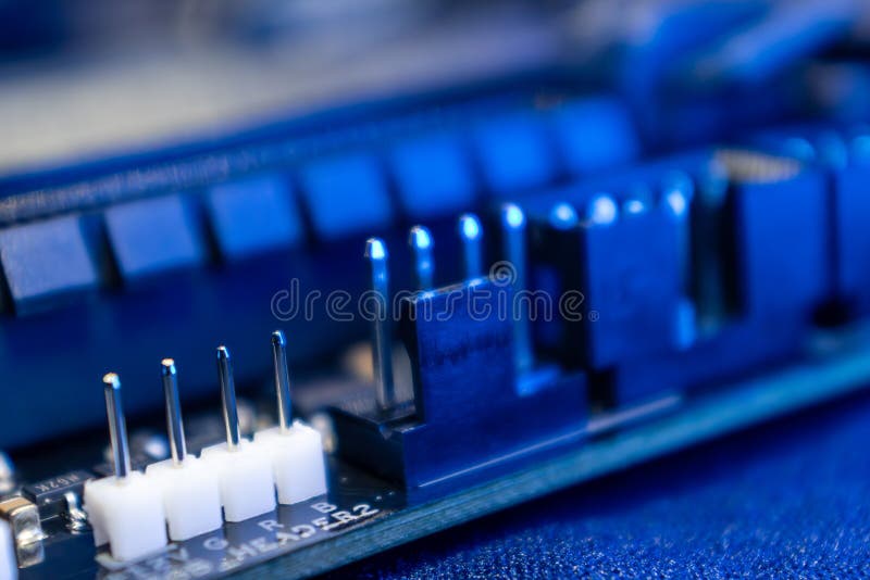 Motherboard Hardware Components in Blue Light Stock Image - Image of ...