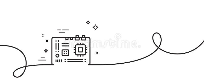 Motherboard Line Icon. Computer Component Hardware Sign. Continuous Line with Curl. Vector Stock ...