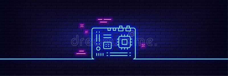 Motherboard Line Icon. Computer Component Hardware Sign. Neon Light ...