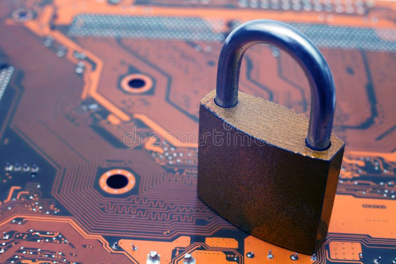 Motherboard Lock, Electronic Data Protection Concept Stock Photo ...