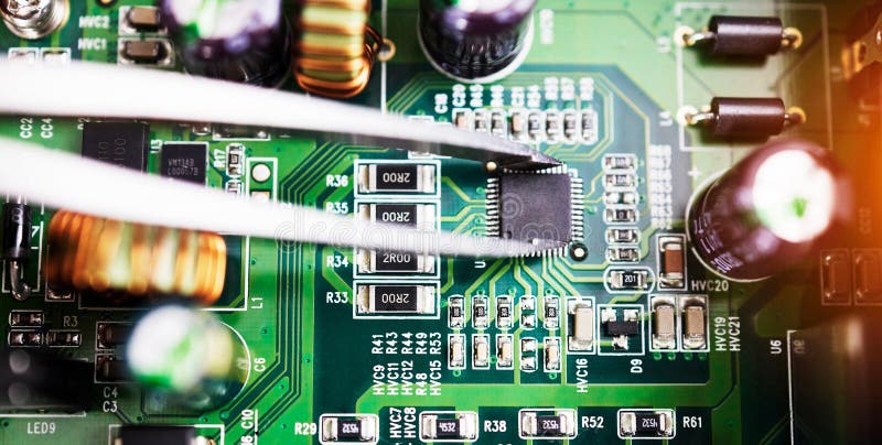 Motherboard Microchip Engineering Closeup Electric Maintenance Circuit ...