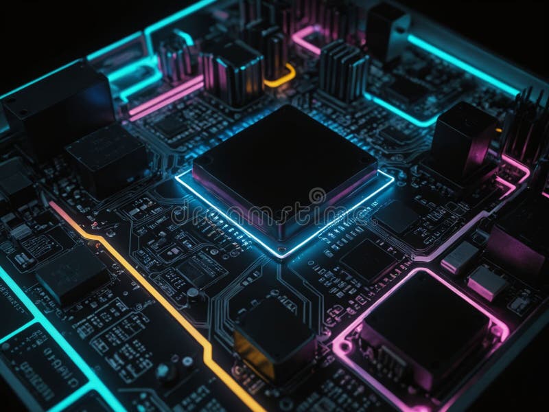 Motherboard with Neon Backlight Stock Photo - Image of design ...