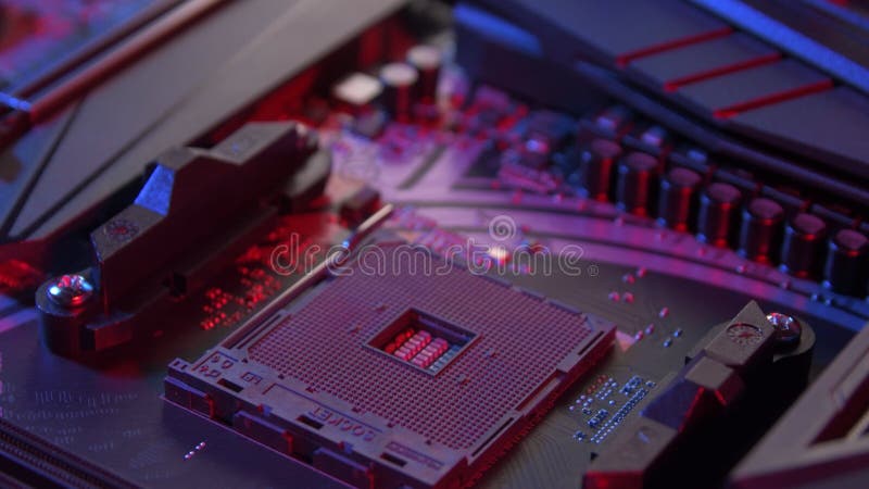 Motherboard with Processor Close Up Shot Stock Video - Video of blue ...