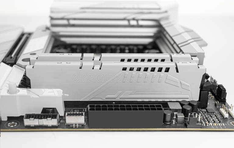 Motherboard with RAM and Processor at the Time of PC Assembly. Stock ...