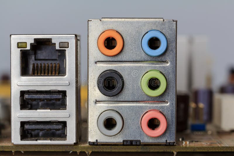 Motherboard Rear Panel Interfaces Connectors and Outputs Stock Image ...