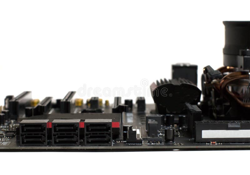 Motherboard Side View with Sata Ports Stock Image - Image of memory ...