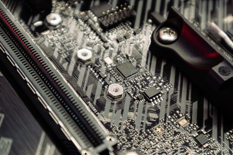 Motherboard Sockets Close-up on Powerful PC Stock Photo - Image of ...