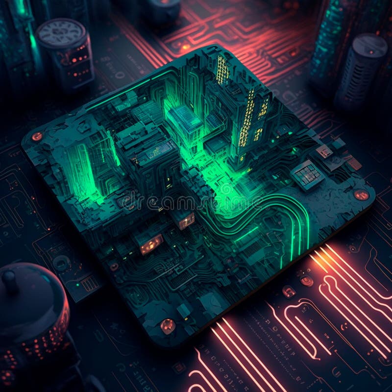 Motherboard in Speralda and Gold Color. Technology Concept Stock ...