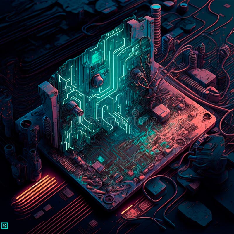 Motherboard in Speralda and Gold Color. Technology Concept Stock ...