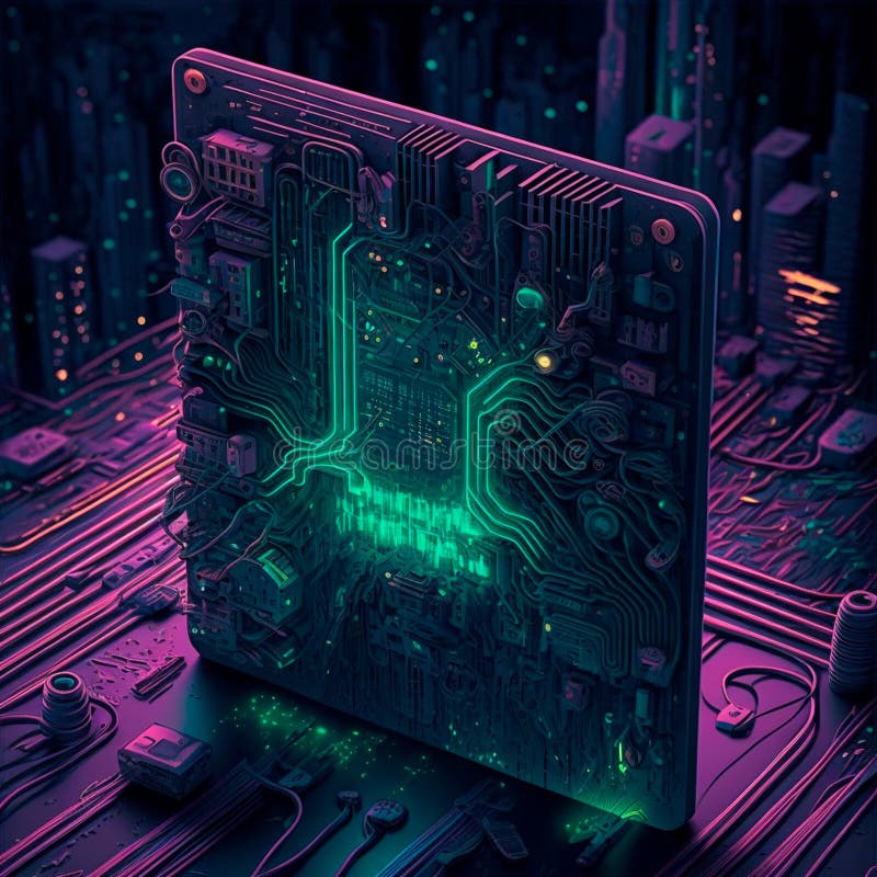 Motherboard in Speralda and Gold Color. Technology Concept Stock ...