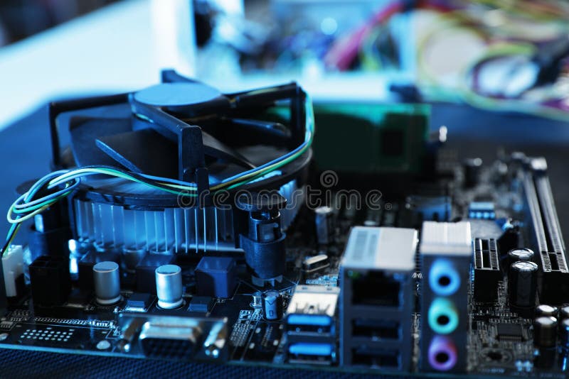 Motherboard on a Table Close-up, Inside of a Desktop Computer Showing ...